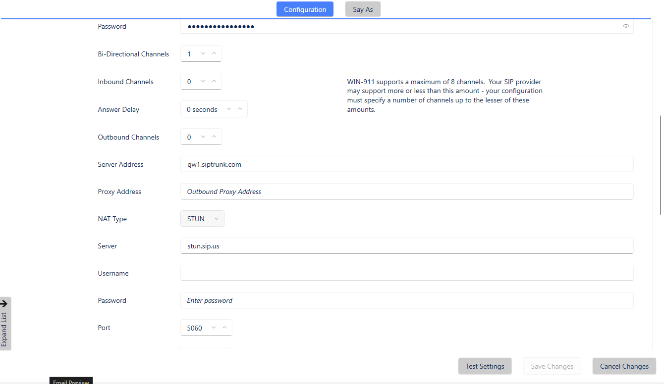 WIN-911 2021 and newer - Voice with SIPTrunk.com